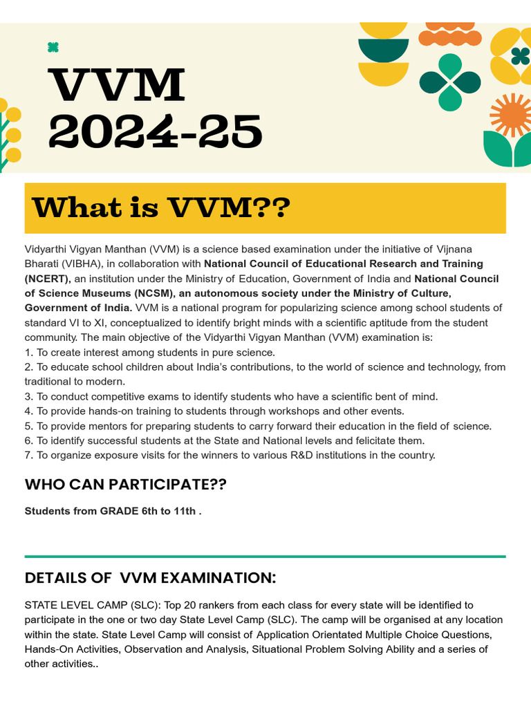 VVM 2024-25 Exam Details and Benefits | PDF | Cognition | Science