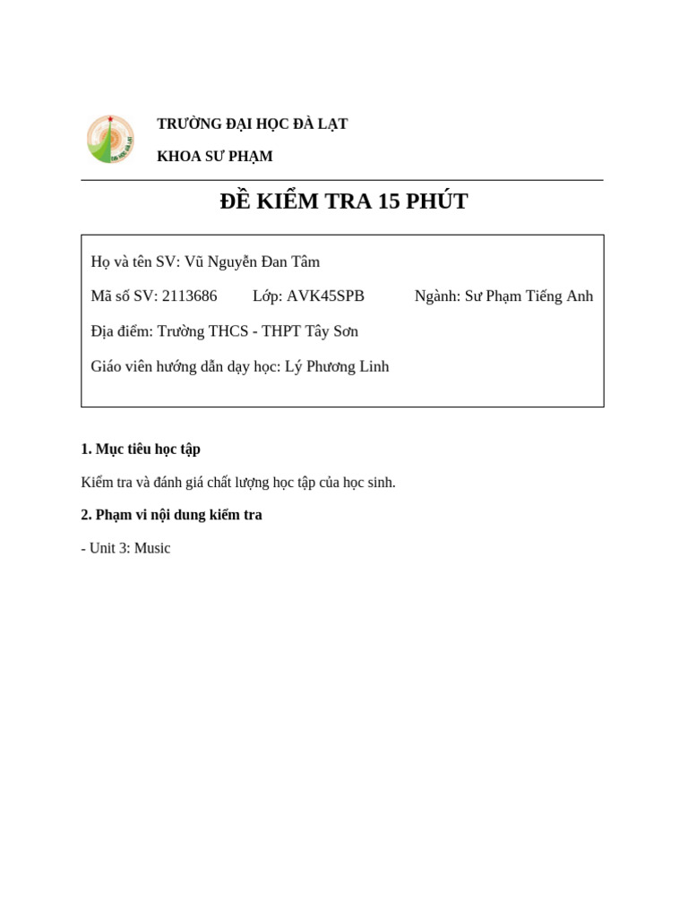 ĐỀ KIỂM TRA 15P | PDF | Vietnam