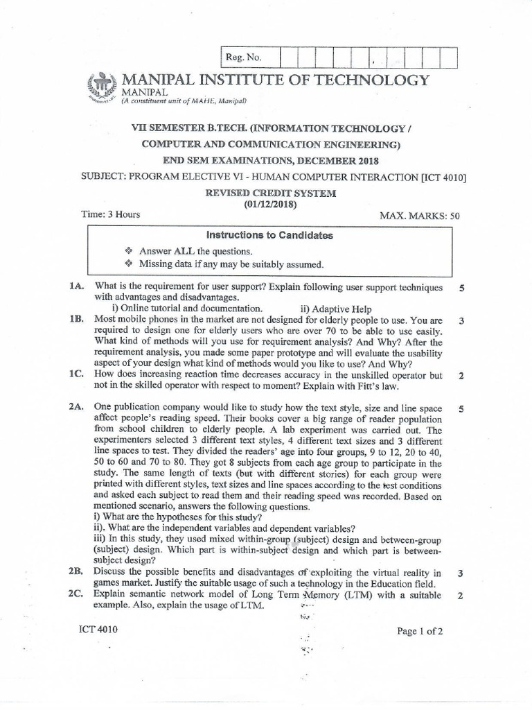 Human Computer Interaction (ICT 4010) RCS | PDF