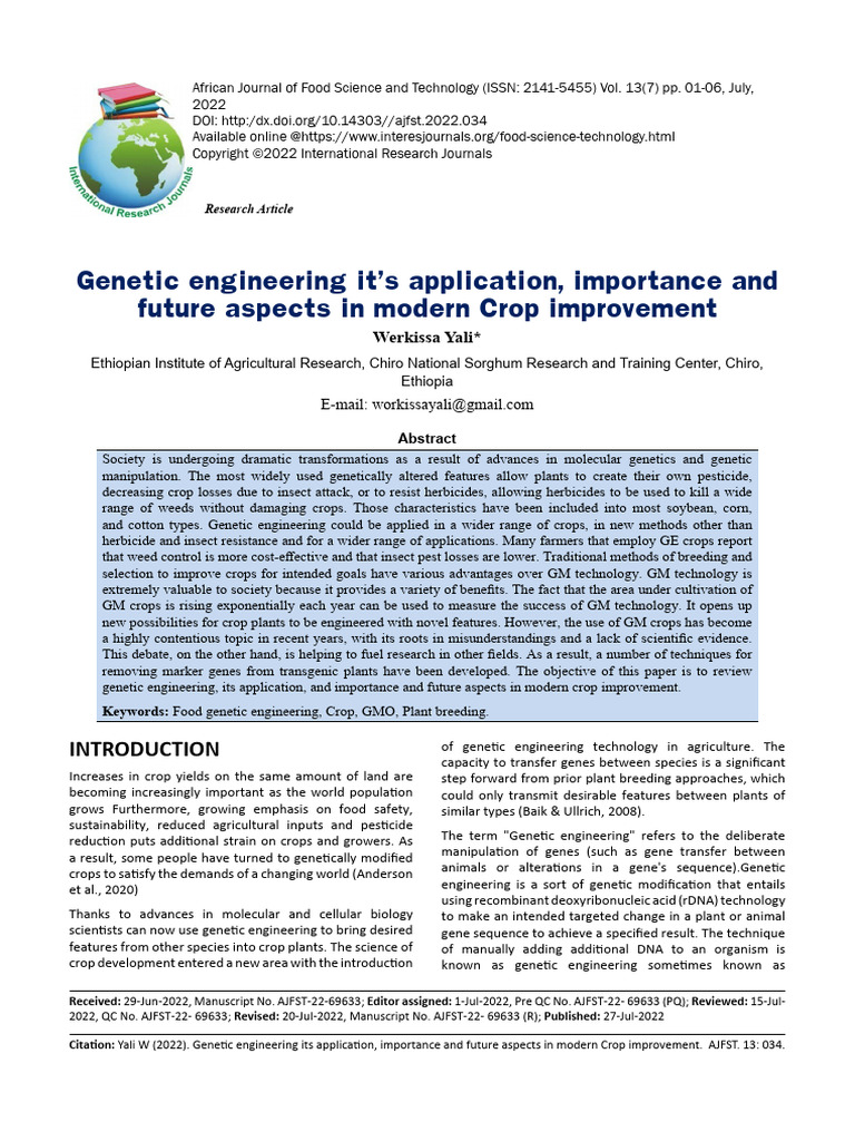 Genetic Engineering Its Application Importance and Future Aspects in ...