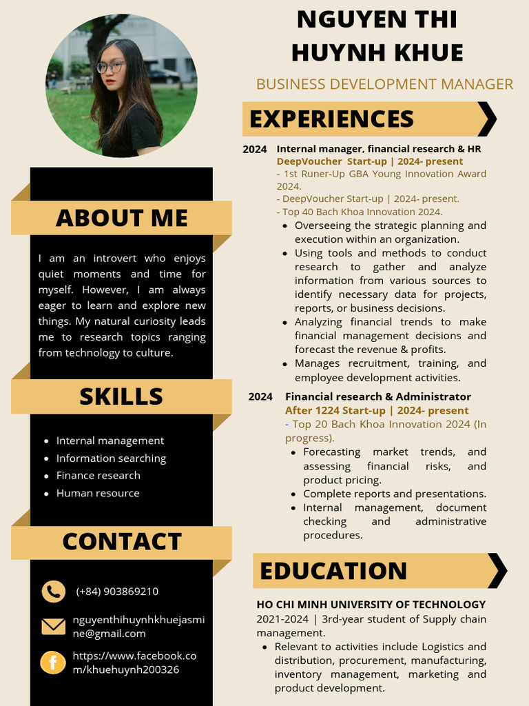 (Group 4) - (Cc02) - (CV) - (Nguyen Thi Huynh Khue - Jasmine) | PDF | Business | Economies