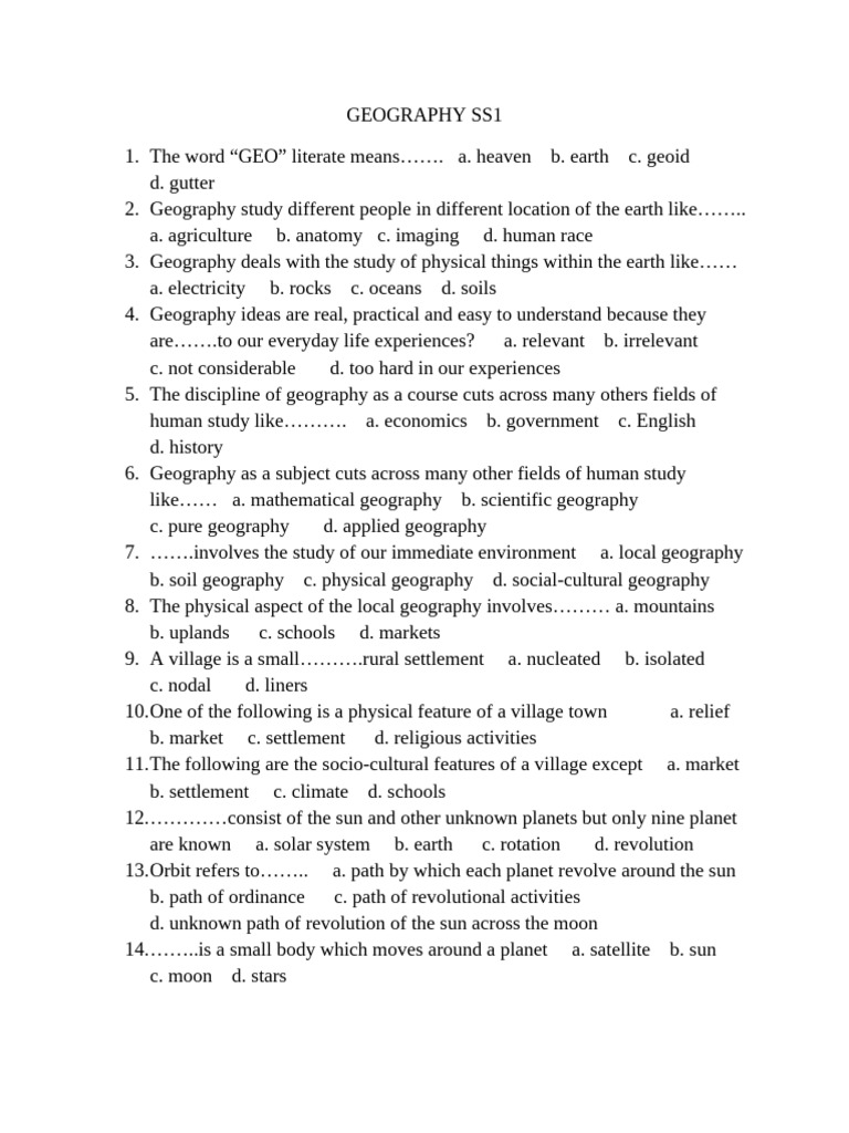 GEOGRAPHY SS1 | PDF | Planets | Natural Satellite