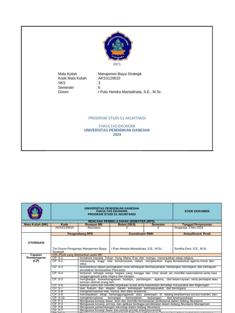 Rps 2024 Manajemen Biaya Strategik | PDF