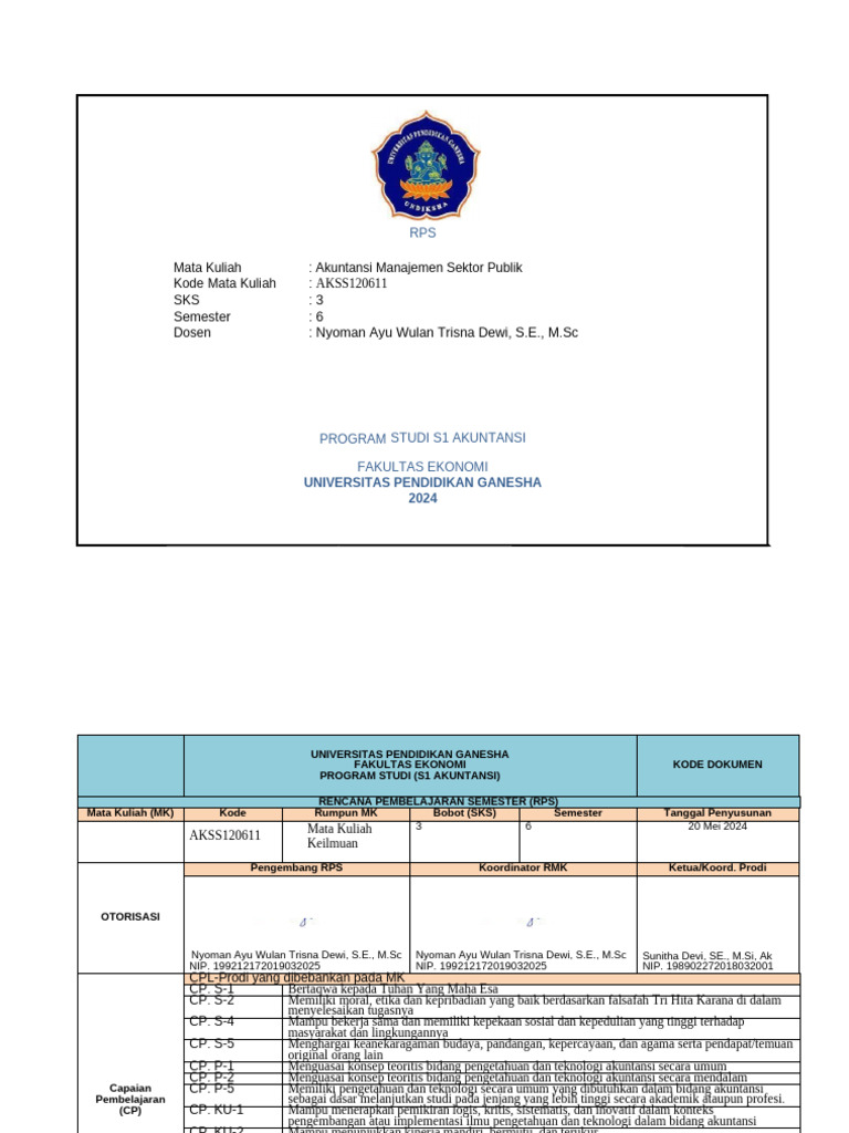 Form Rps Akuntansi Manajemen SP 2024 | PDF