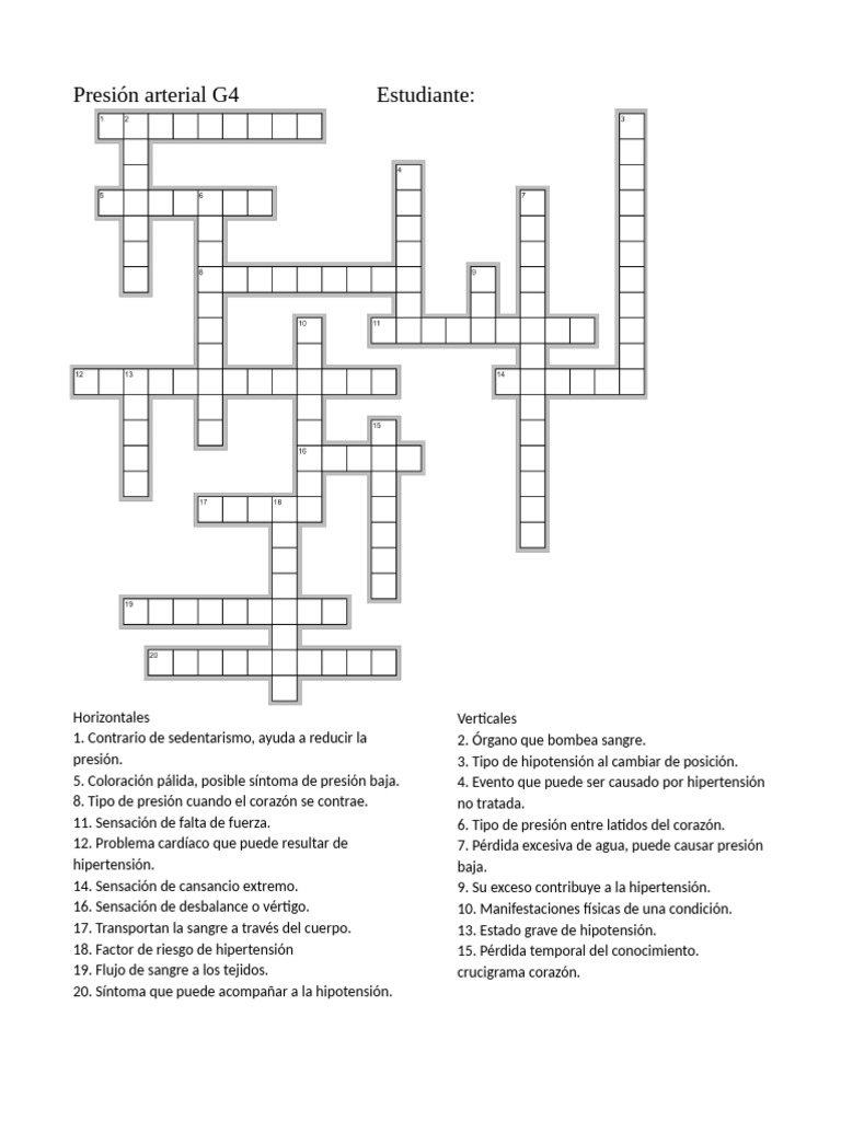Crucigrama de Salud Cardiovascular | PDF