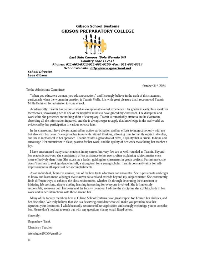 Letter of Recommendation | PDF | Behavior Modification | Cognition