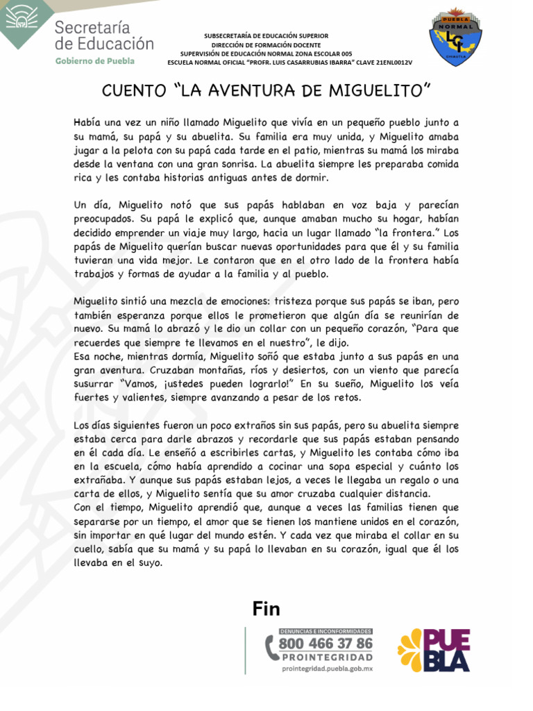 CUENTO LA AVENTURA DE MIGUELITO | PDF