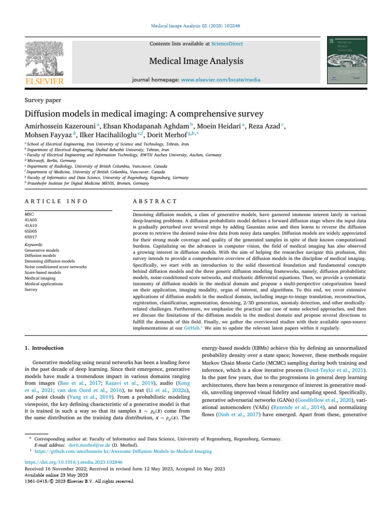 Diffusion models in medical imaging - A comprehensive survey (科研通 ...