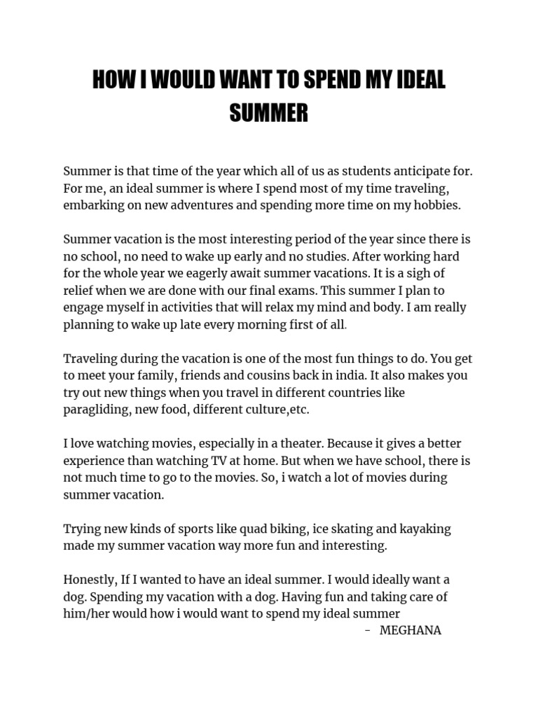 How I Would Want To Spend My Ideal Summer | PDF