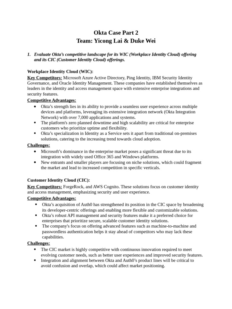 Okta Case Part 2 Yicong Lai & Duke Wei | PDF | Cloud Computing | Microsoft