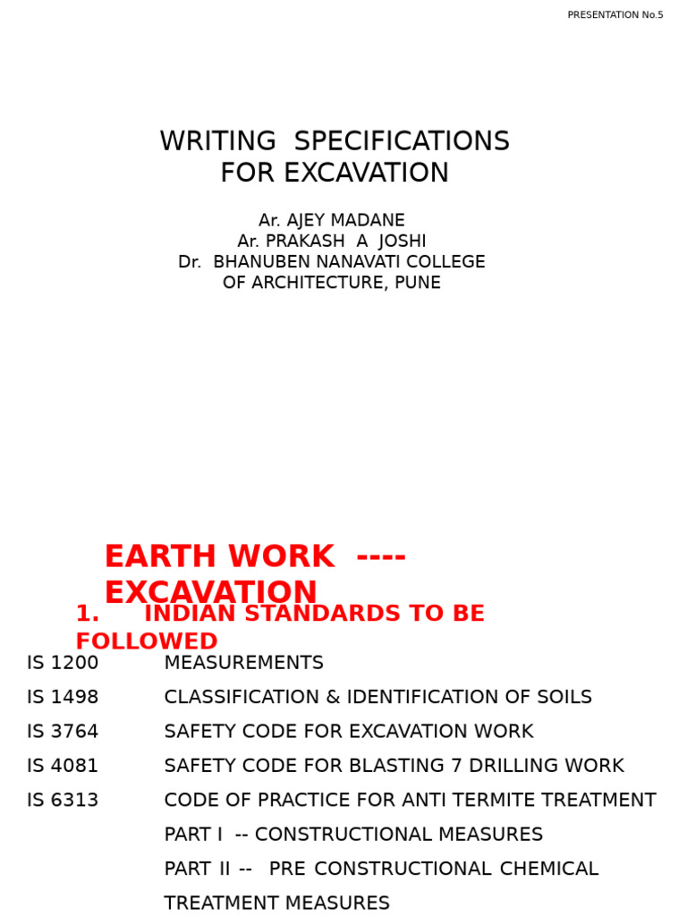 5 - Writing Specifications For Excavation | PDF