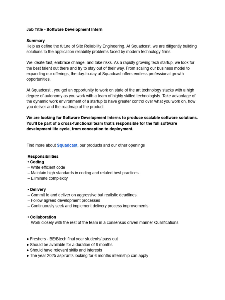 SDE Intern JD 2025 | PDF