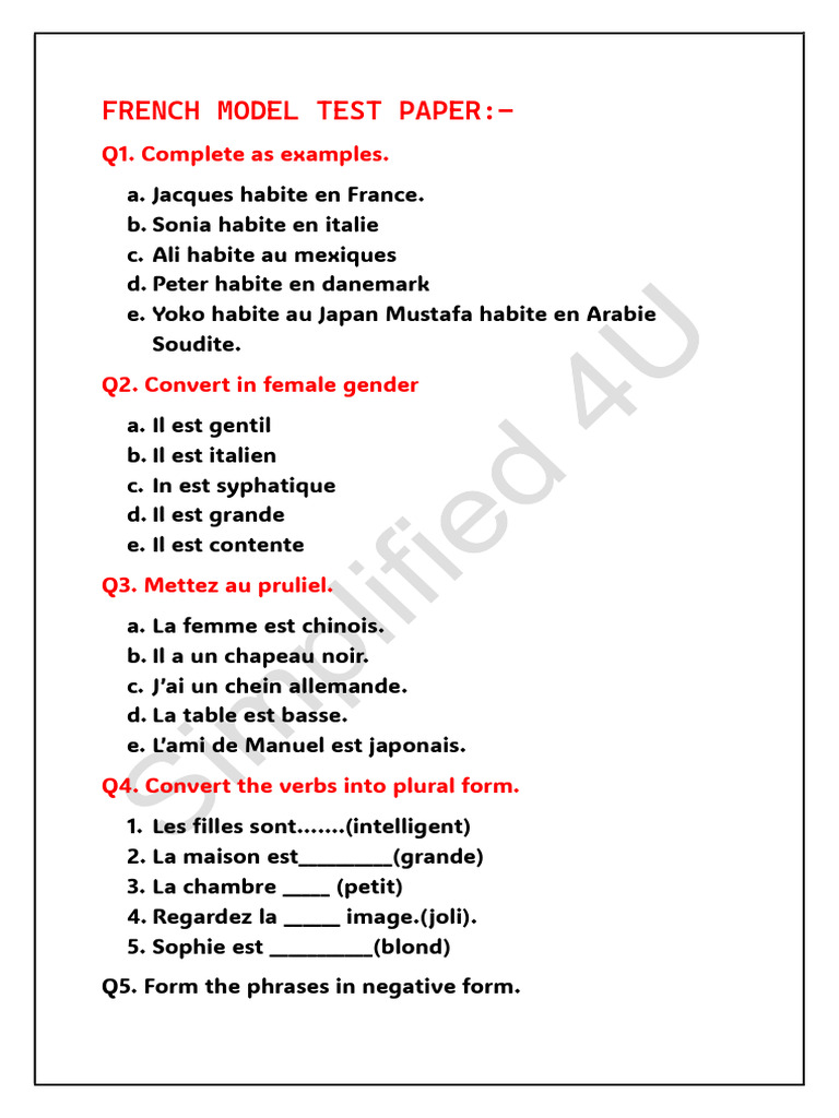 Examen modèle de français pour la classe 8 | PDF