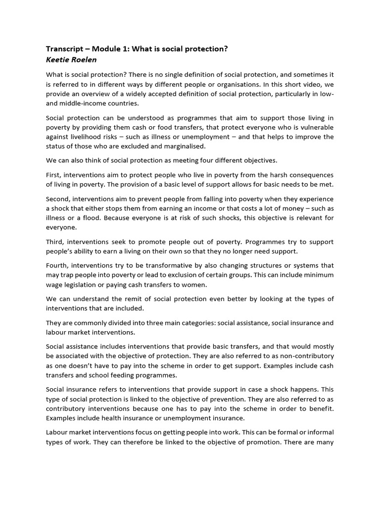 SP Course Transcript - Module 1 - What Is Social Protection | PDF ...