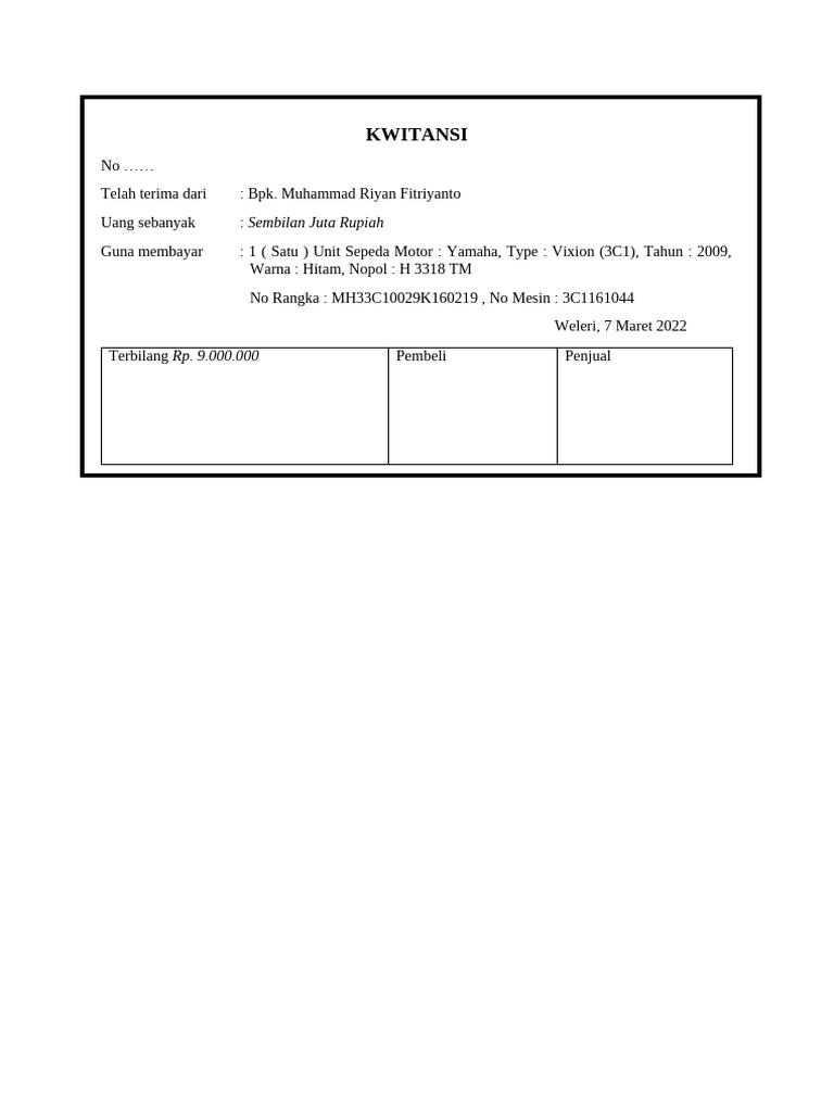 Kwitansi Motor | PDF