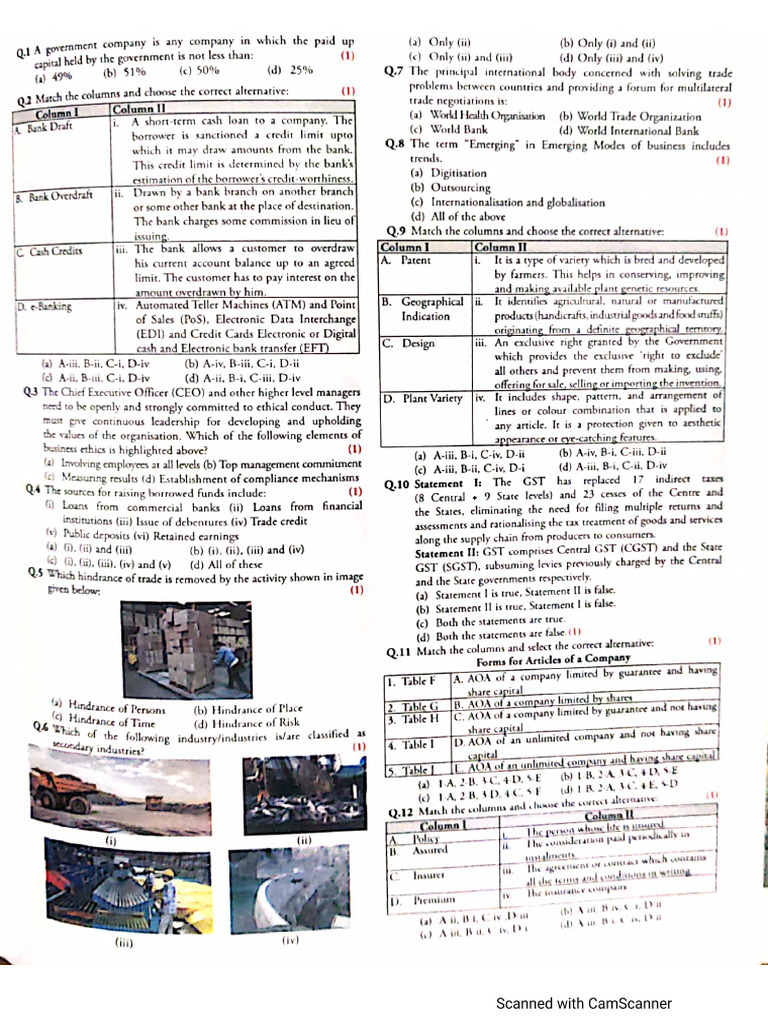 BUSINESS STUDIES XI Practice Paper No.1 | PDF