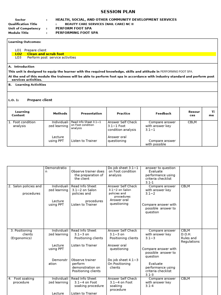 Beauty Care - Session Plan | PDF | Learning | Behavior Modification