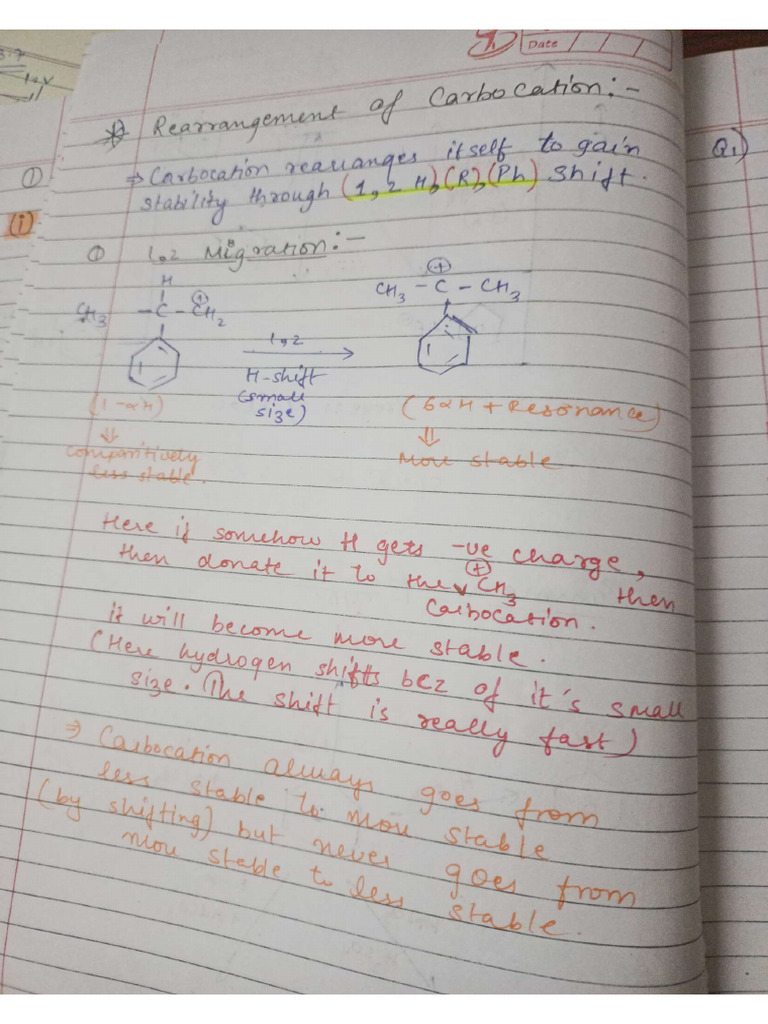 Rearrangement of Carbocation Notes | PDF