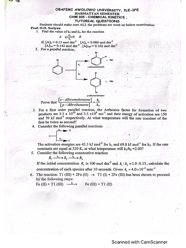 CHM305 Tutorial Questions (Soriyan) | PDF