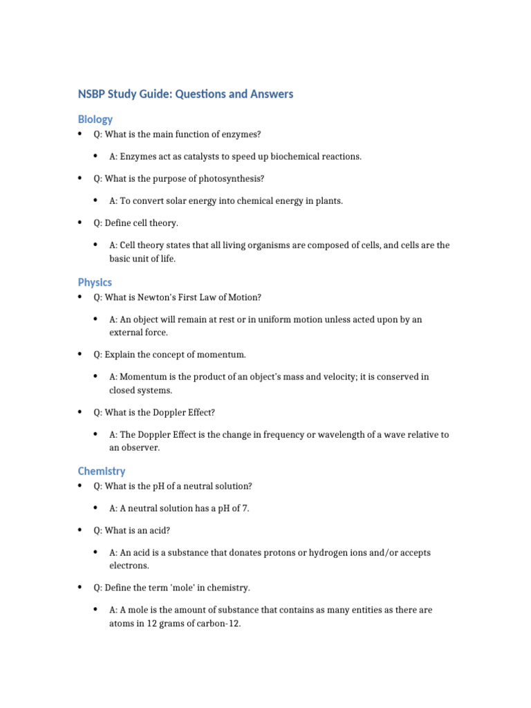NSBP Study Guide: Science Q&A | PDF | Science & Mathematics | Technology & Engineering