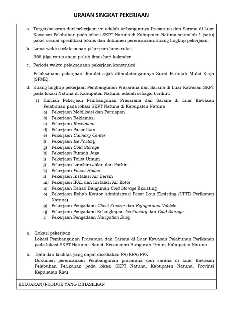 Uraian Singkat Pekerjaan Natuna SKPT Natuna | PDF | Teknologi & Rekayasa