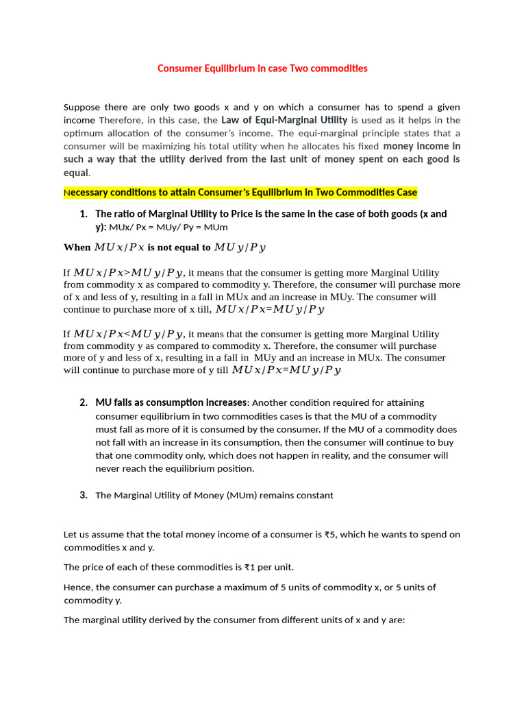 Consumer Equilibrium 2 Commodity | PDF | Utility | Economic Equilibrium