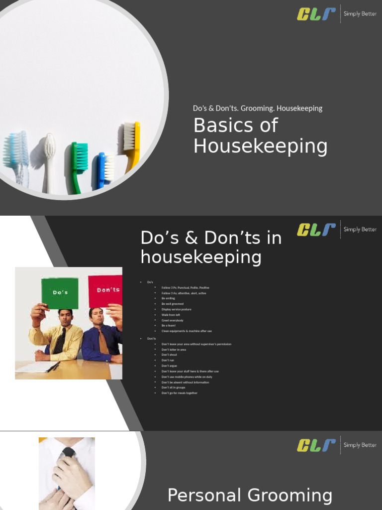 Basics of Housekeeping Grooming Do's & Don'Ts | PDF | Housekeeping | Shoe
