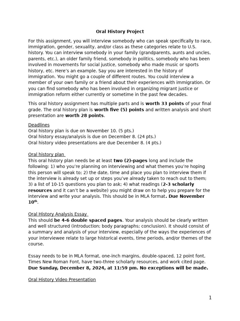 Oral History Project Guidelines | PDF | Subject (Grammar) | Oral History