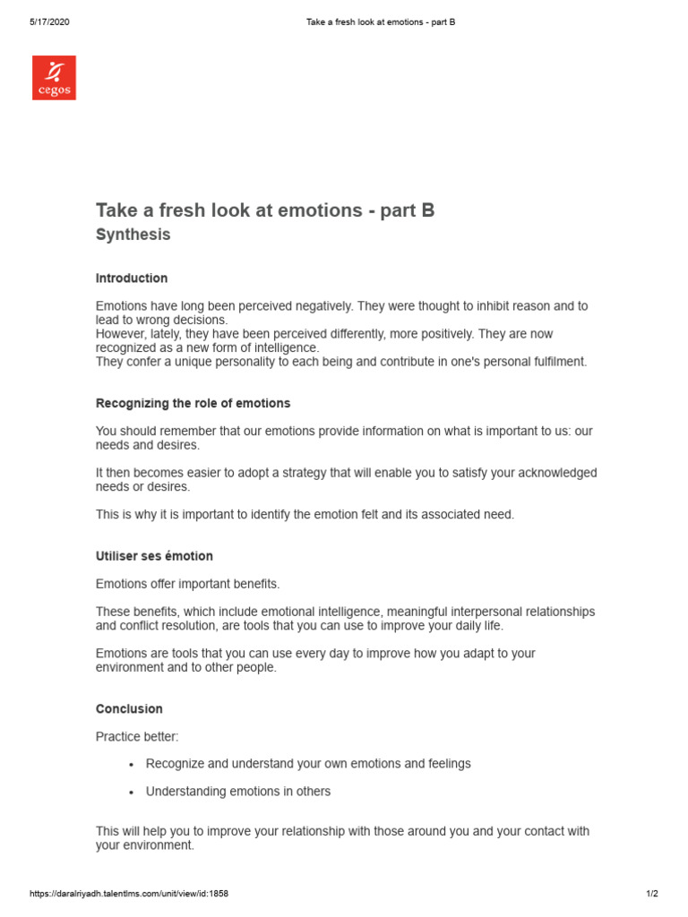 Take A Fresh Look at Emotions - Synthesis | PDF