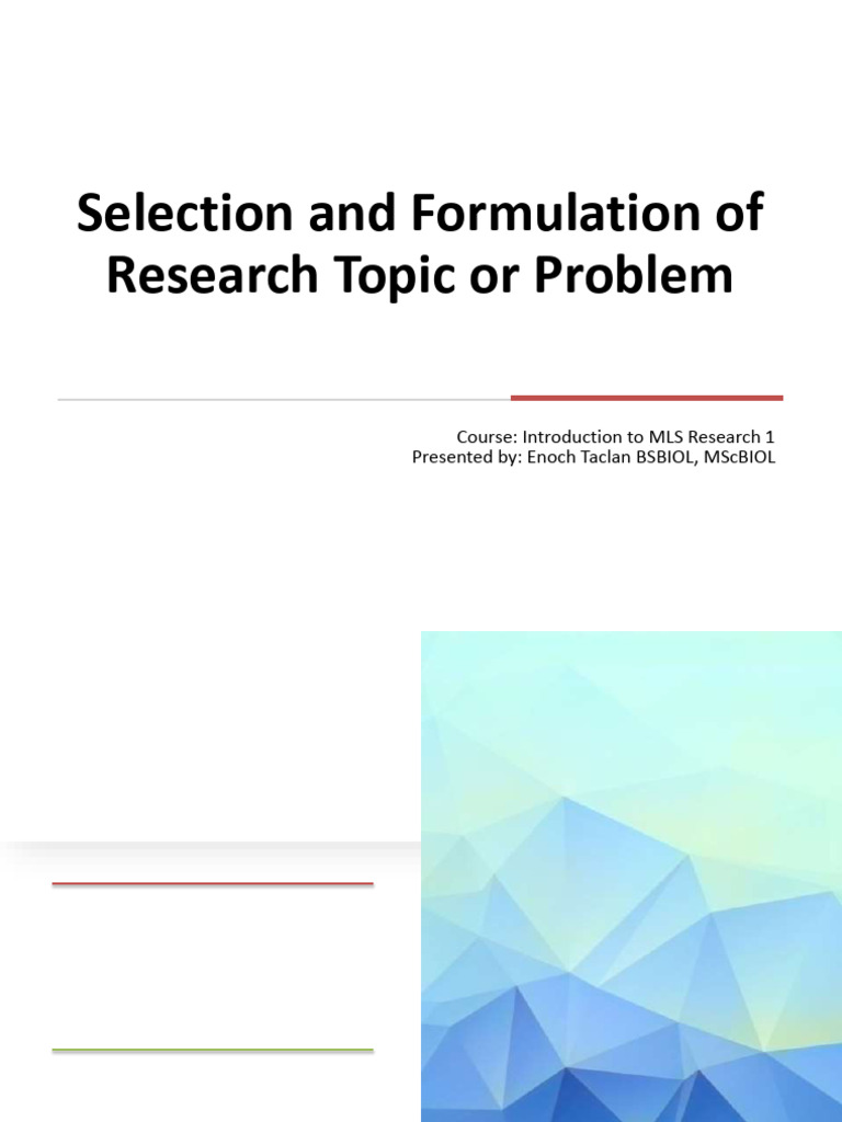 Selection and Formulation of A Research Problem Lecture 2 | PDF ...