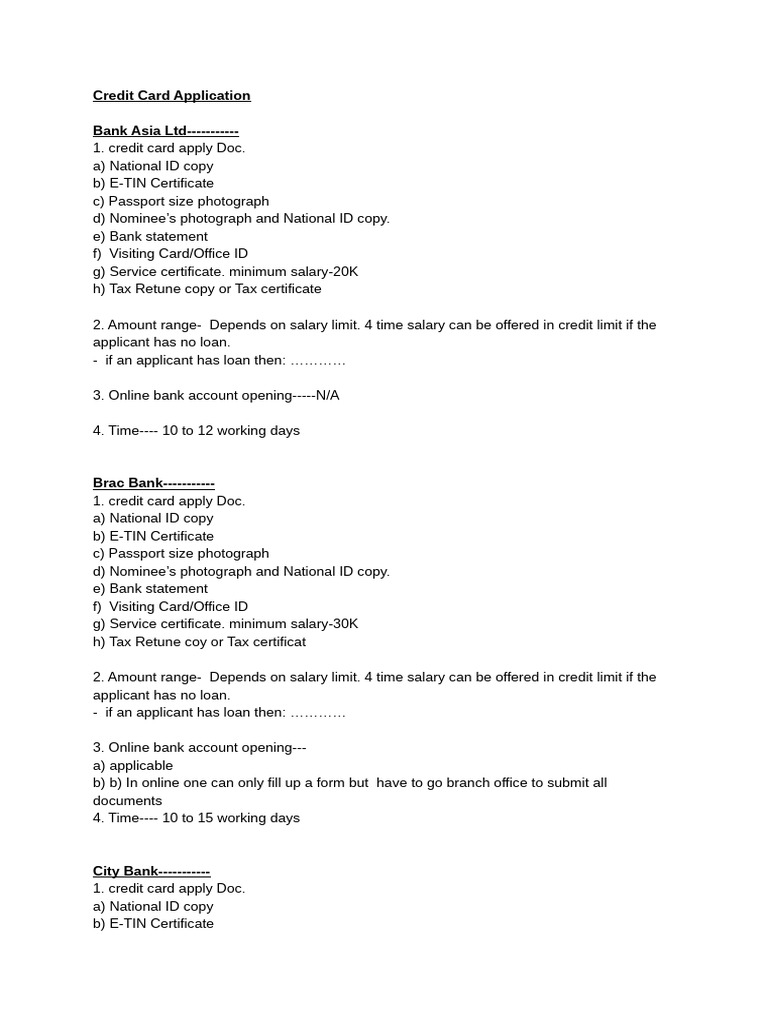 Credit Card Apply Details | PDF