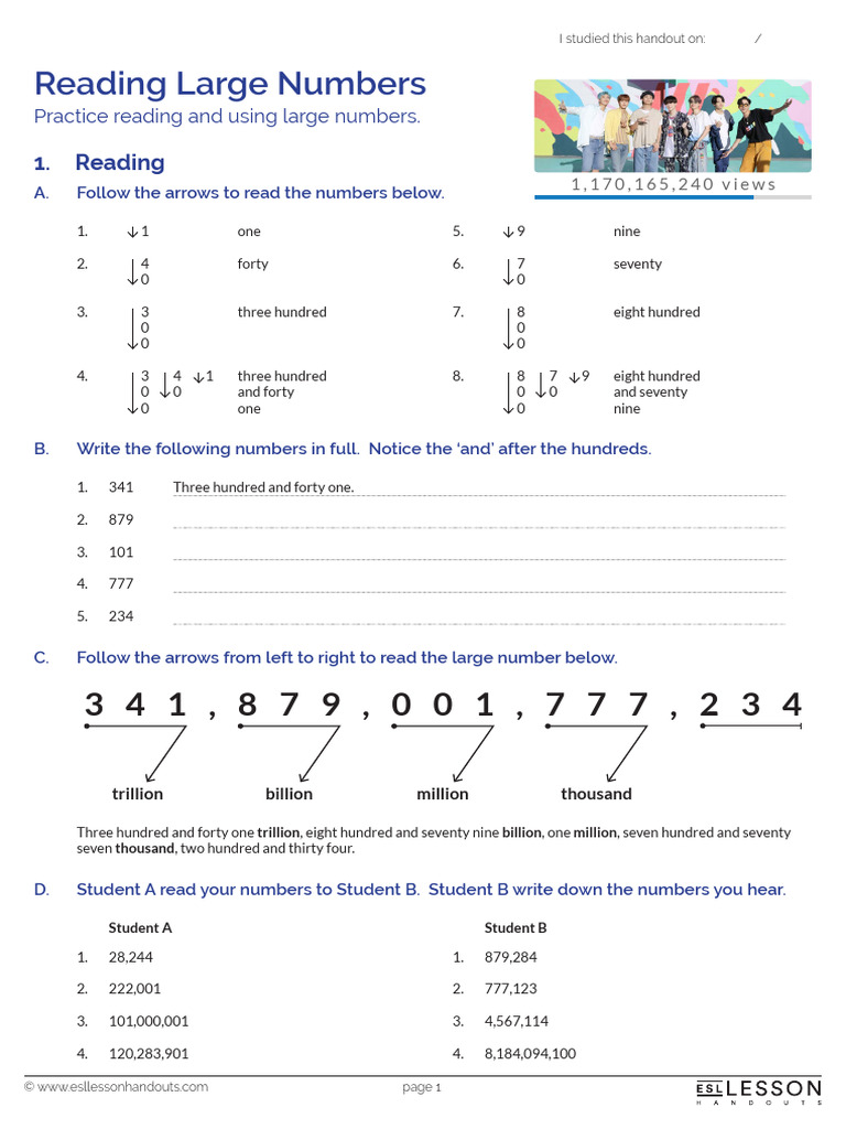 Reading Large Numbers Student | PDF | Mountains | Landscape
