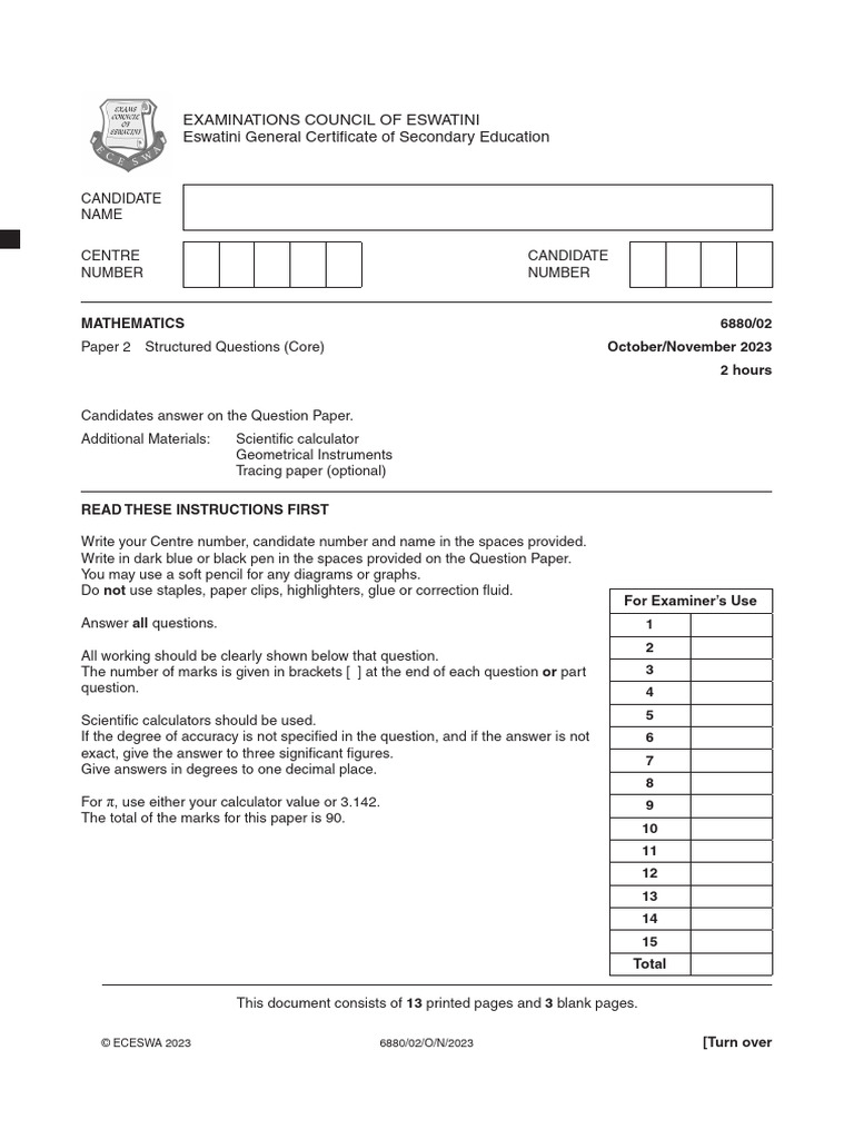 EGCSE Mathematics Paper 2 Exam 2023 | PDF | Triangle | Significant Figures