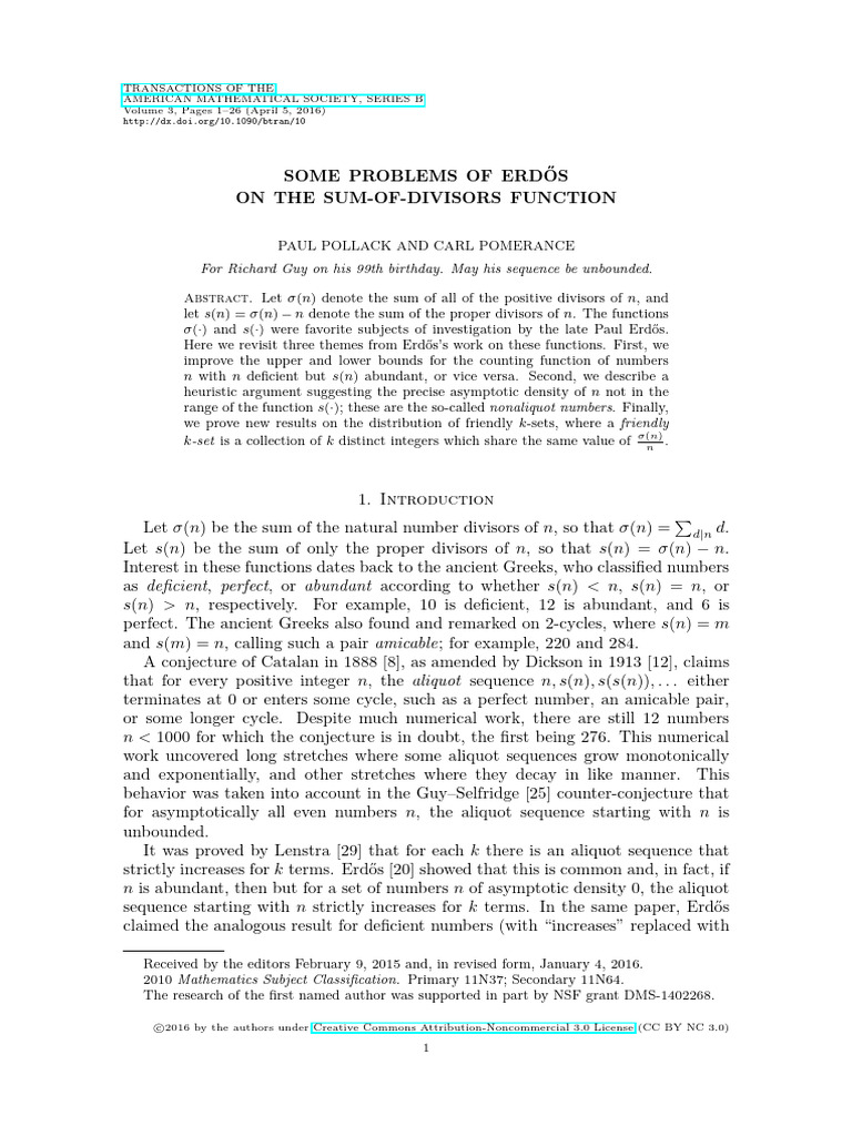 Erdős Problems on Sum-of-Divisors Function | PDF | Elementary ...
