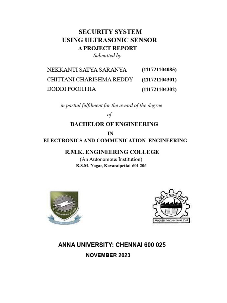 Security System Using Ultrasonic Sensor Report 2 | PDF | Resistor | Electrical Resistance And ...