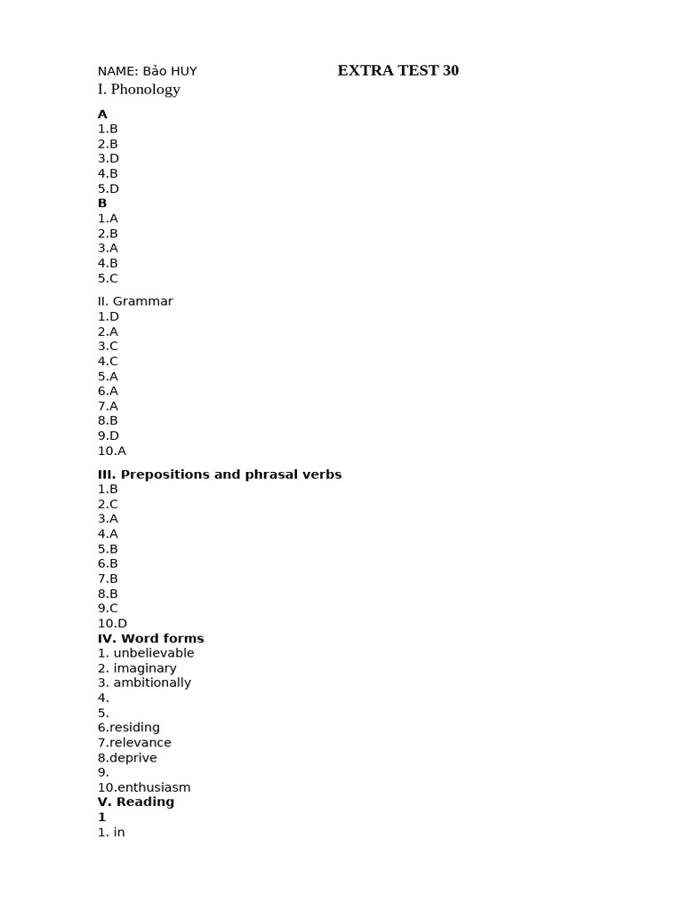 Prac Test 30 | PDF | Sports & Recreation