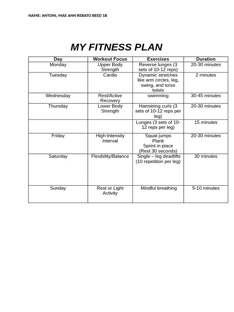My Fitness Plan | PDF