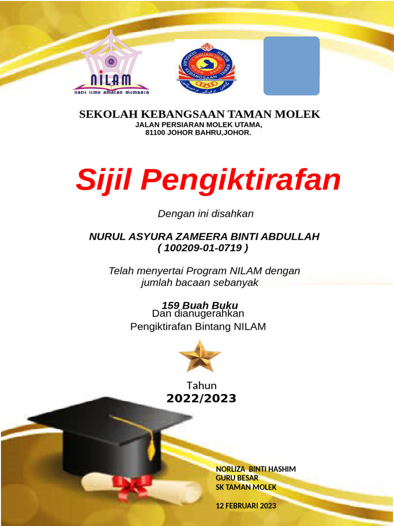 contoh sijil NILAM | PDF
