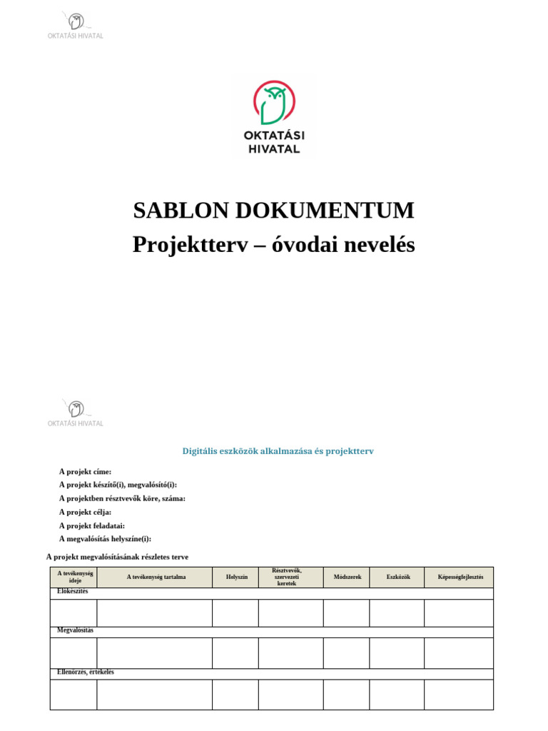 Sablon Ovoda Digitalis Eszkozok Alkalmazasa Es Projektterv | PDF