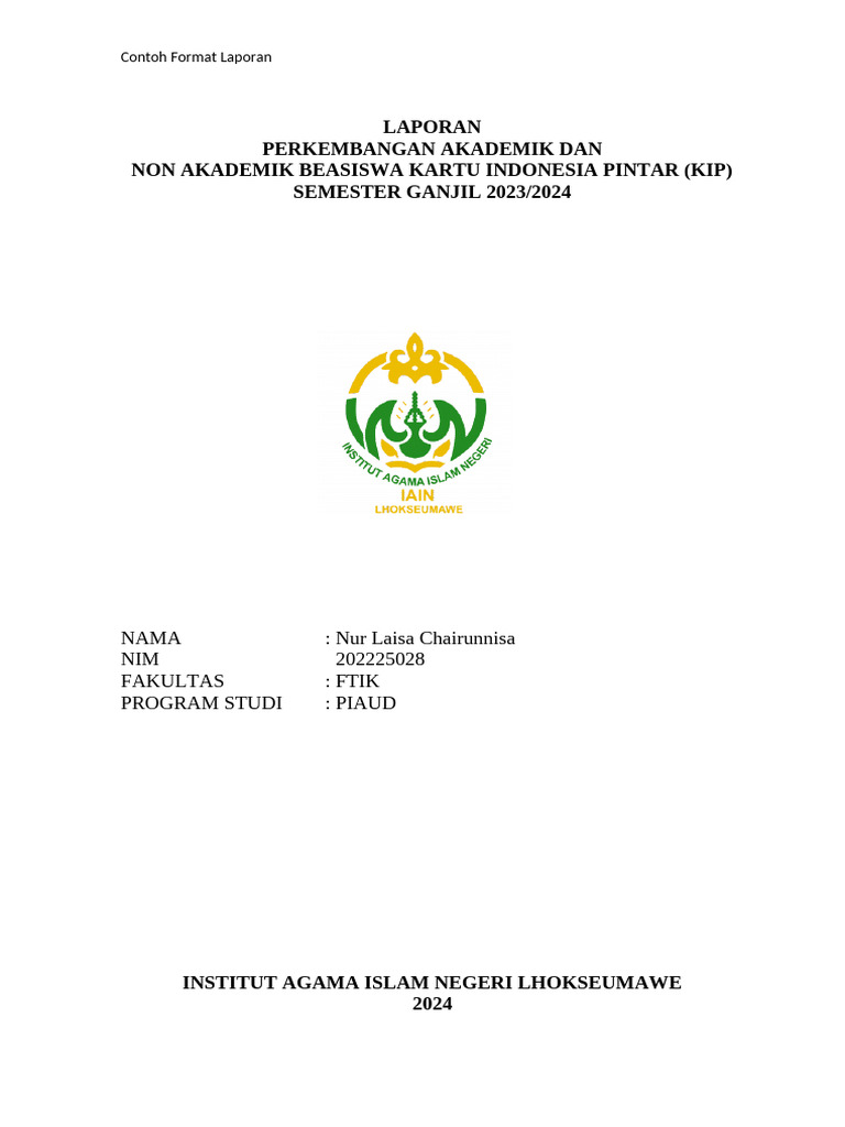 Format Laporan Perkembangan Akademik Penerima Beasiswa KIP | PDF