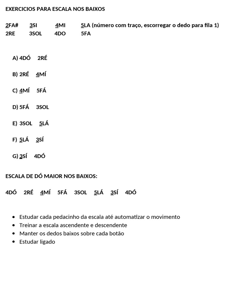 Exercicios para Escala Nos Baixos | PDF