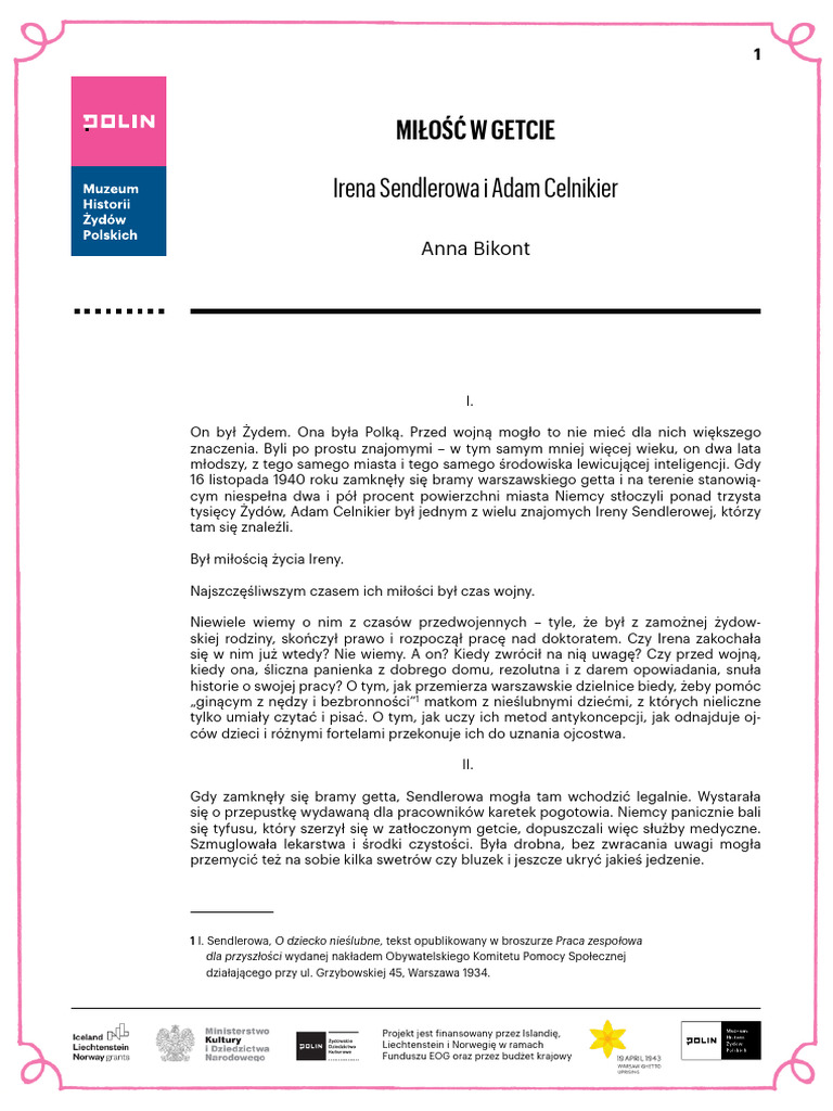 Miłość W Getcie. Irena Sendler I Adam Celnikier | PDF