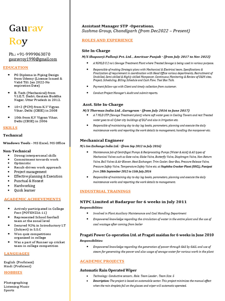 CV Gaurav | PDF | Valve | Pump