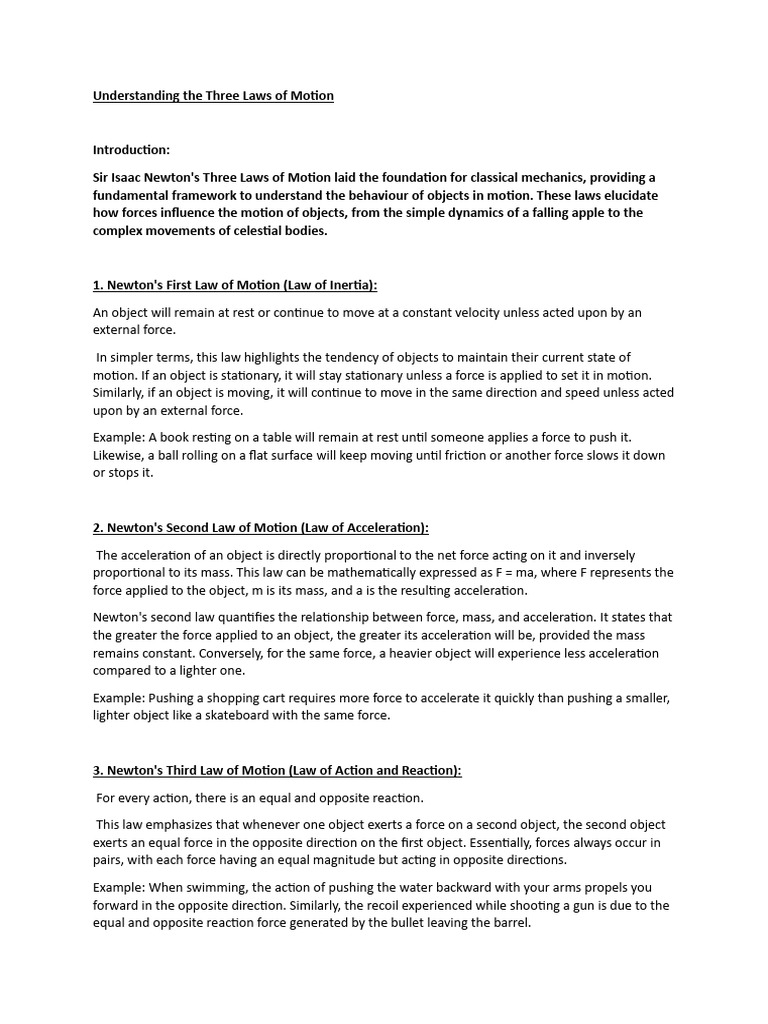 Understanding The Three Laws of Motion | PDF | Force | Newton's Laws Of ...