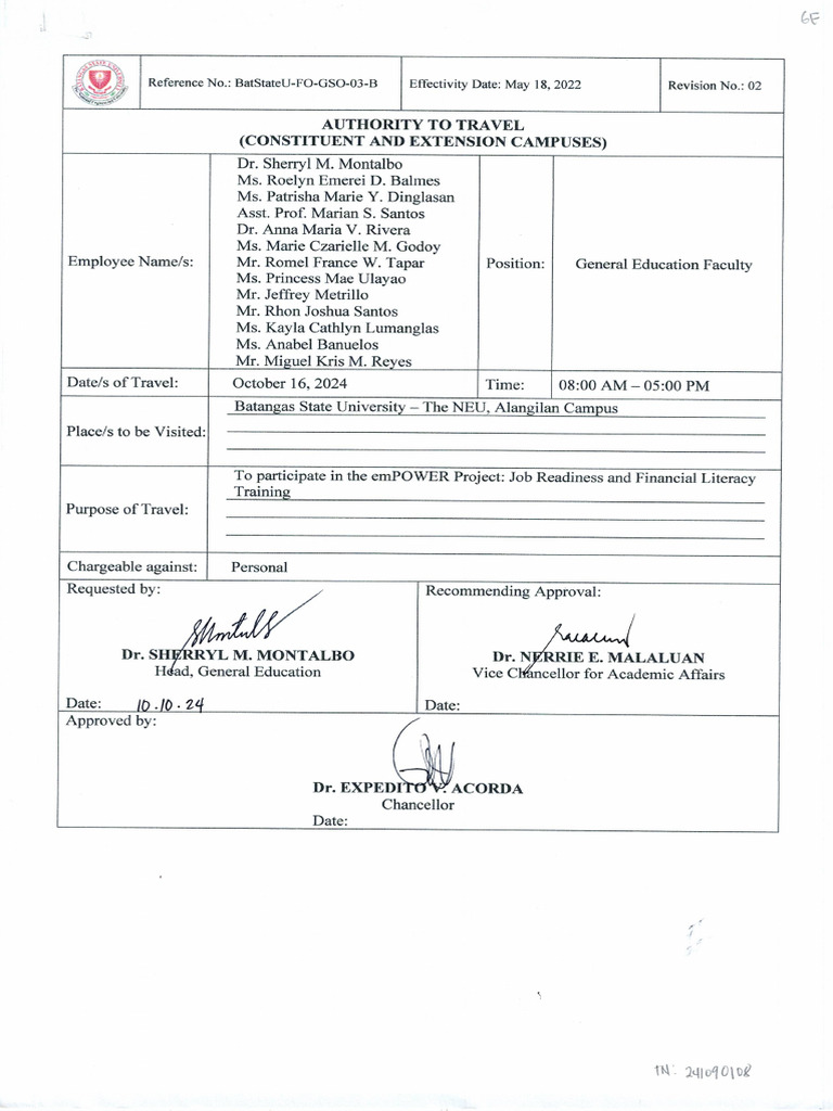 Authority To Travel - emPOWER Project - October 16 | PDF
