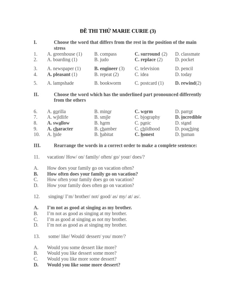 Marie Curie Practice Exam | PDF