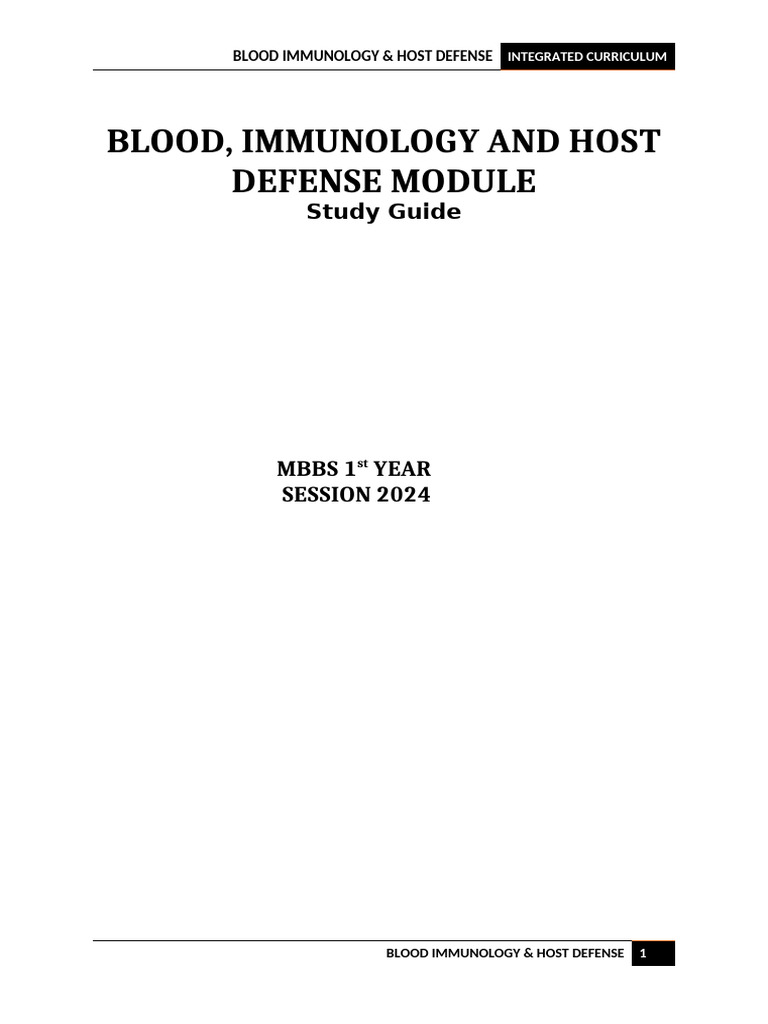 Blood Immunology Study Guide 2024 | PDF | Inflammation | Blood Cell