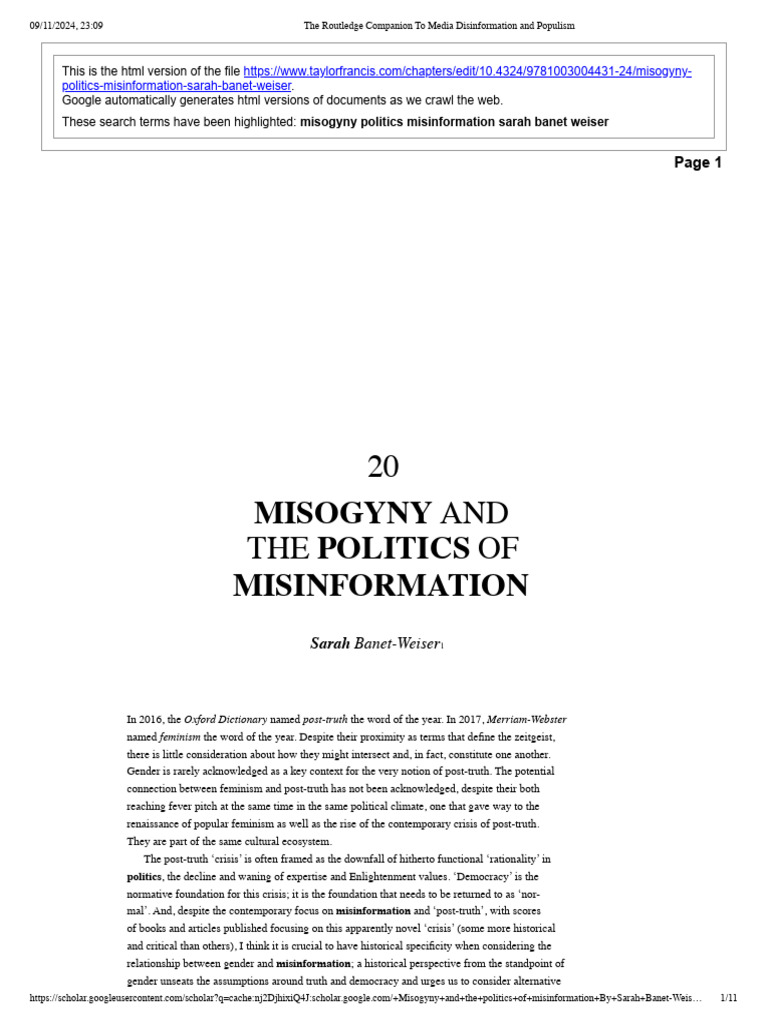 Misogyny and The Politics of Misinformation | PDF | Misogyny