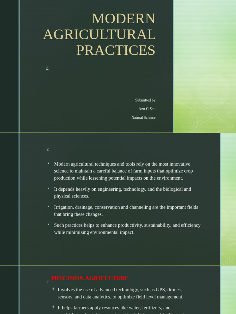 Modern Agricultural Practices Overview | PDF | Agriculture | Soil