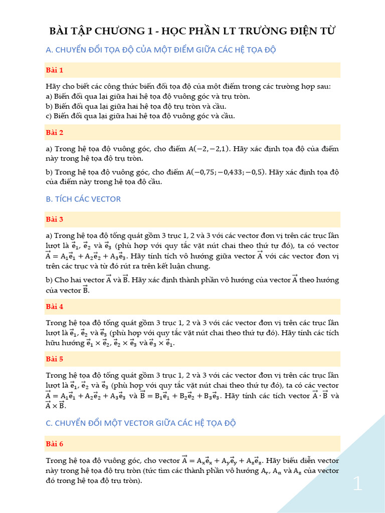 BÀI TẬP CHƯƠNG 1 (Gui SV - 12 bai) | PDF